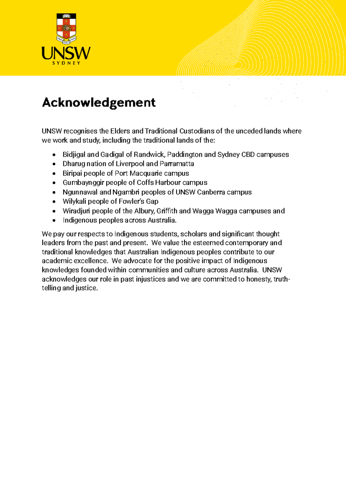 UNSW Code of Conduct and Values: Respect, Integrity, Inclusivity - Studocu