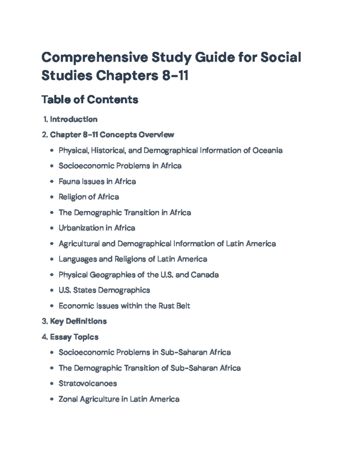 Comprehensive Study Guide for Social Studies (Chapters 8-11 ...