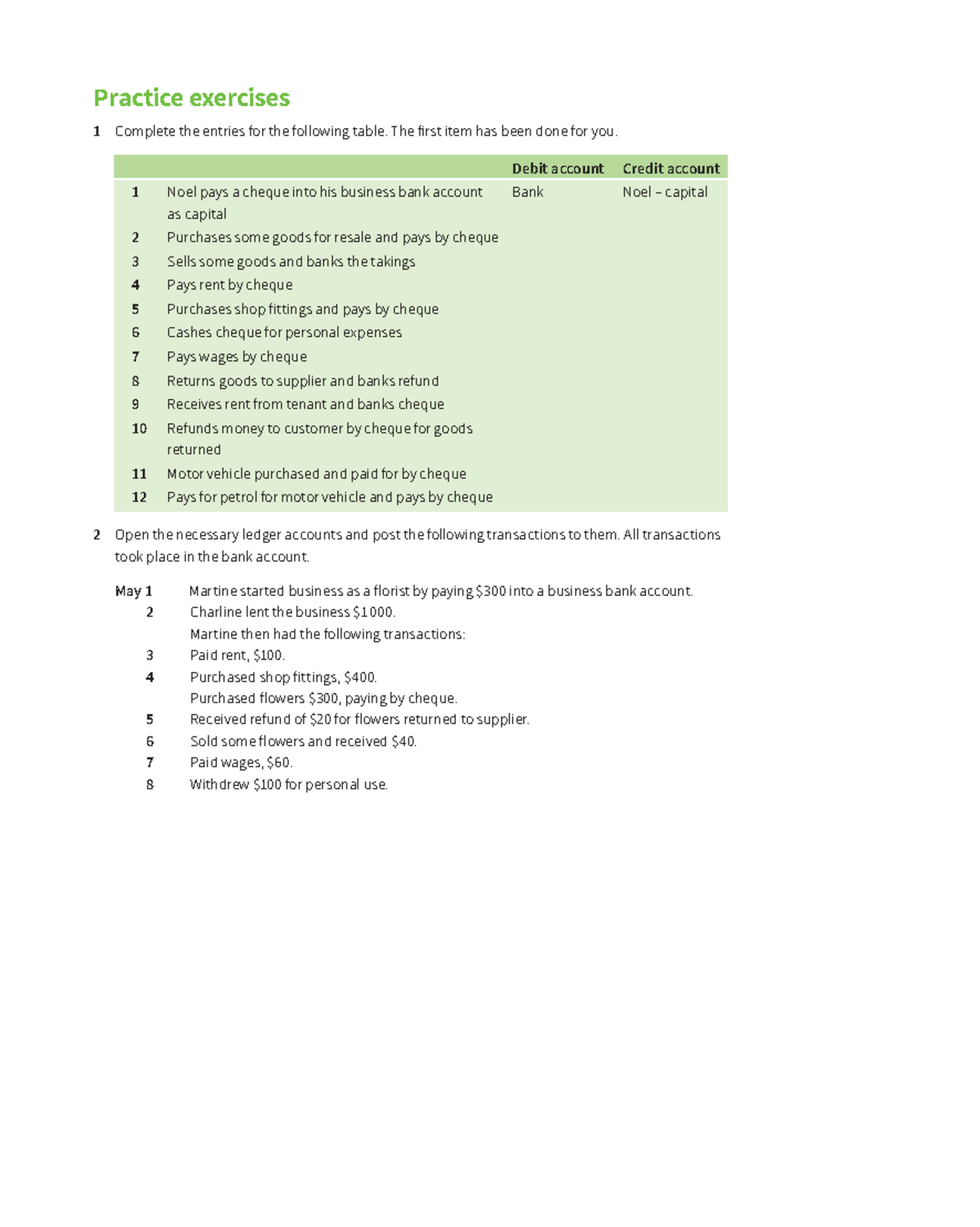 Accounting Practice 1: Double-Entry Bookkeeping Exercises and Ledger ...