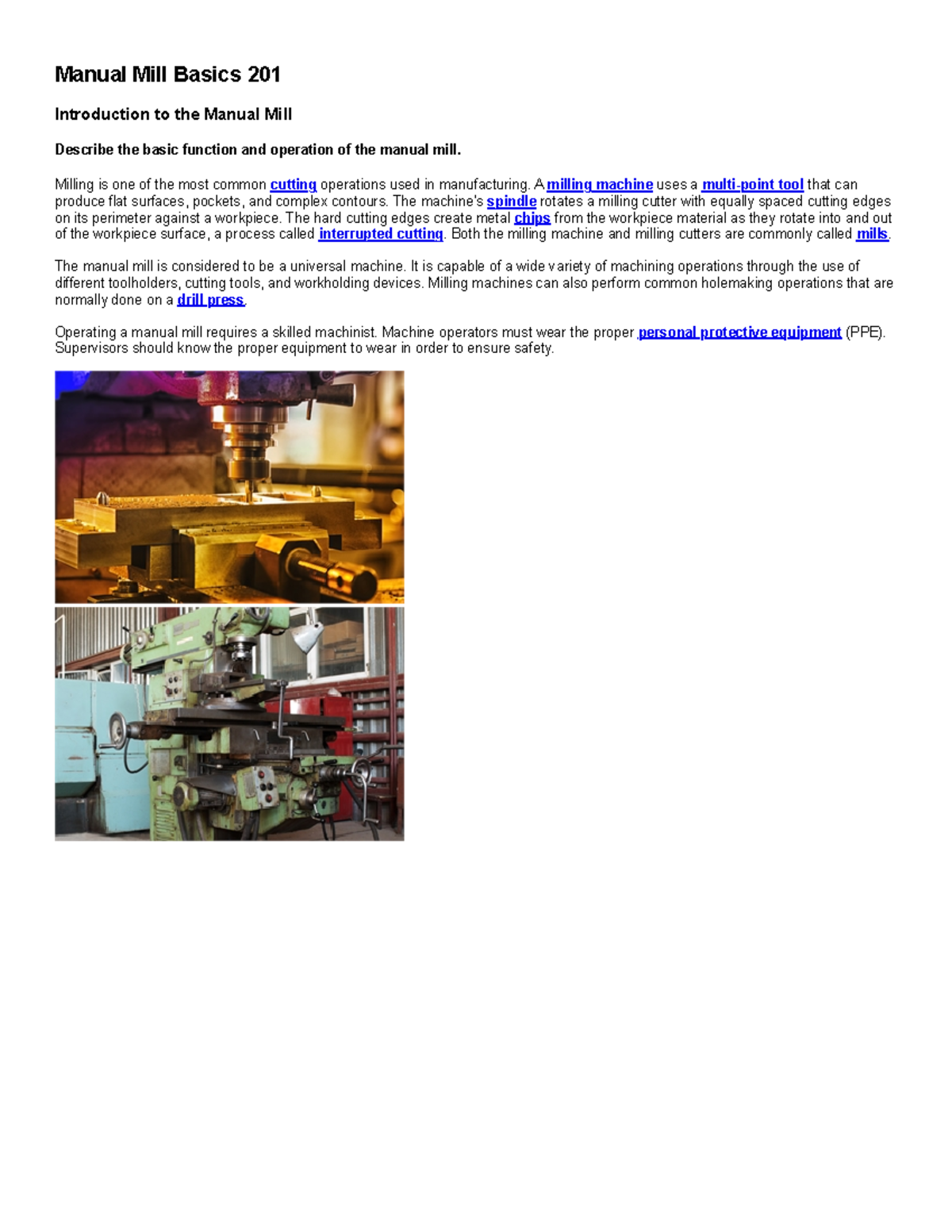 Manual Mill Basics 201 - sme lecture - Introduction to the Manual Mill ...