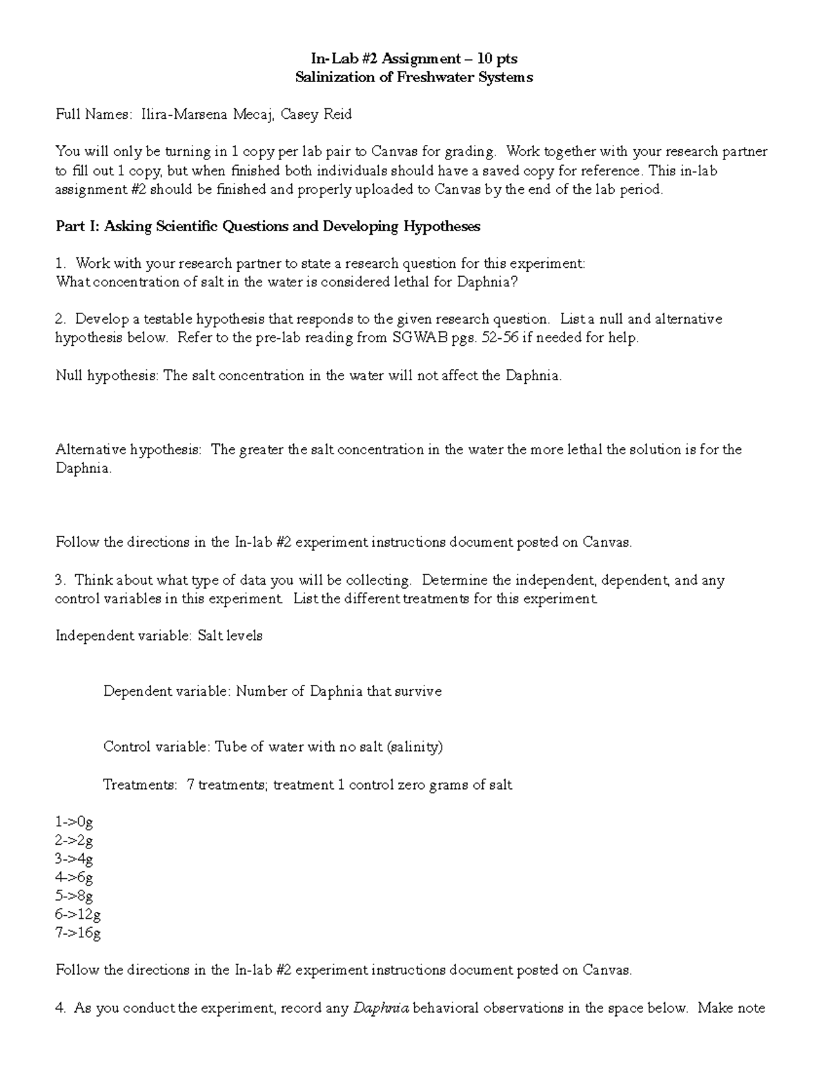 In-Lab #2 Assignment: Effects of Salinization on Daphnia Survivorship ...