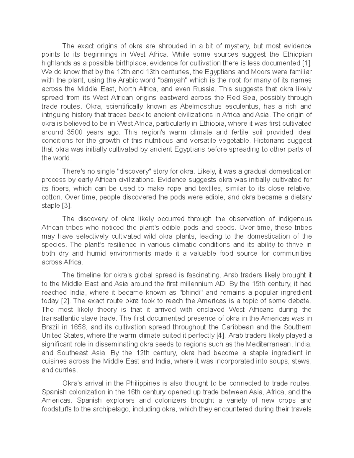 RA 101: The History and Global Spread of Okra - Studocu
