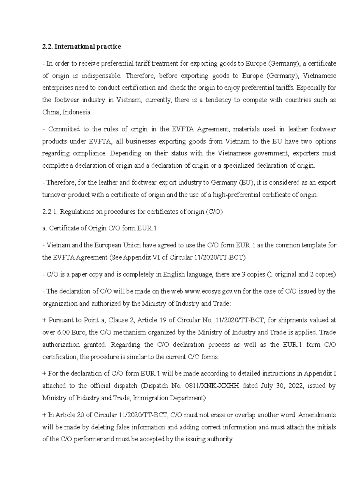 Regulations for C/O Form EUR.1 in Exporting Goods to EU Markets - Studocu