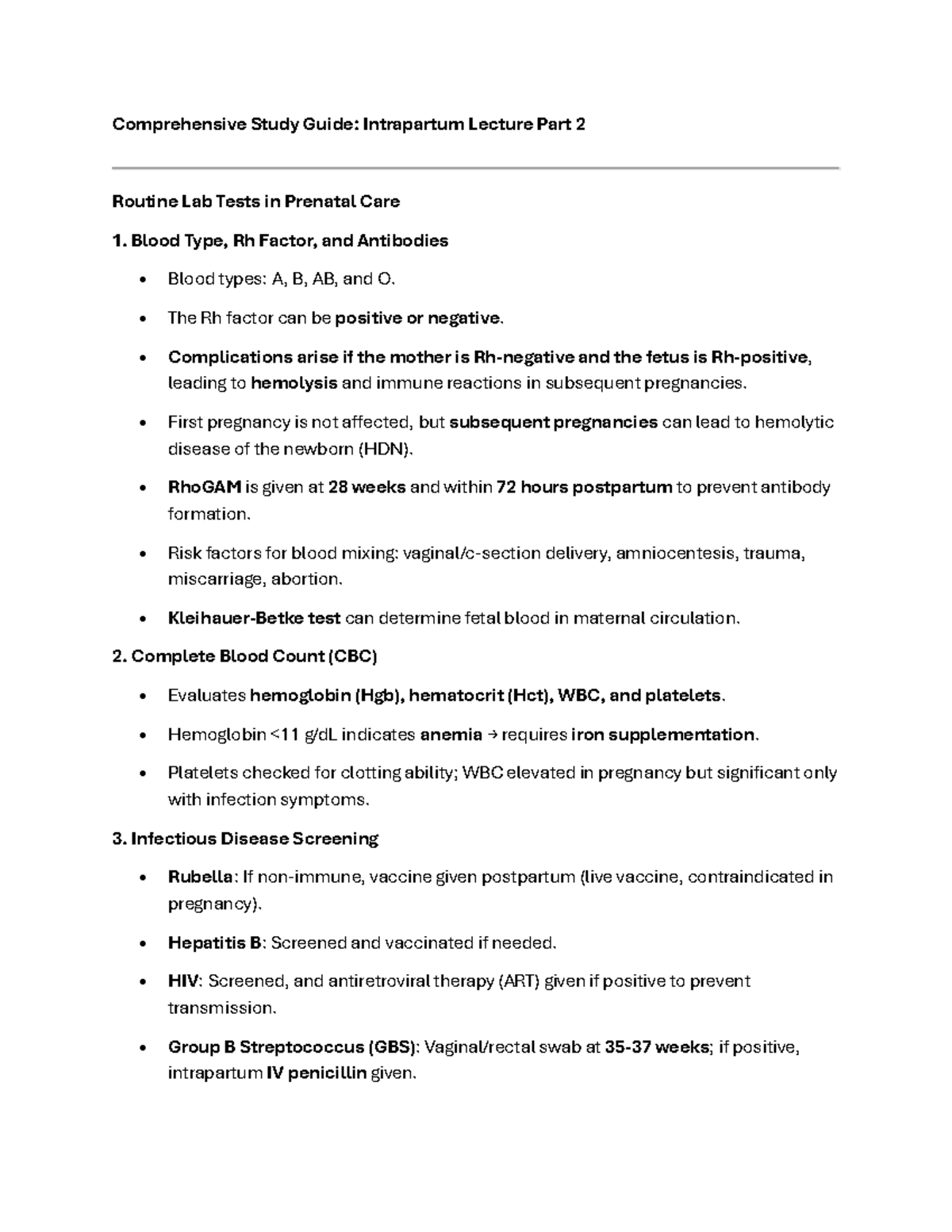 Antepartum part 2 Comprehensive Study Guide - Comprehensive Study Guide ...
