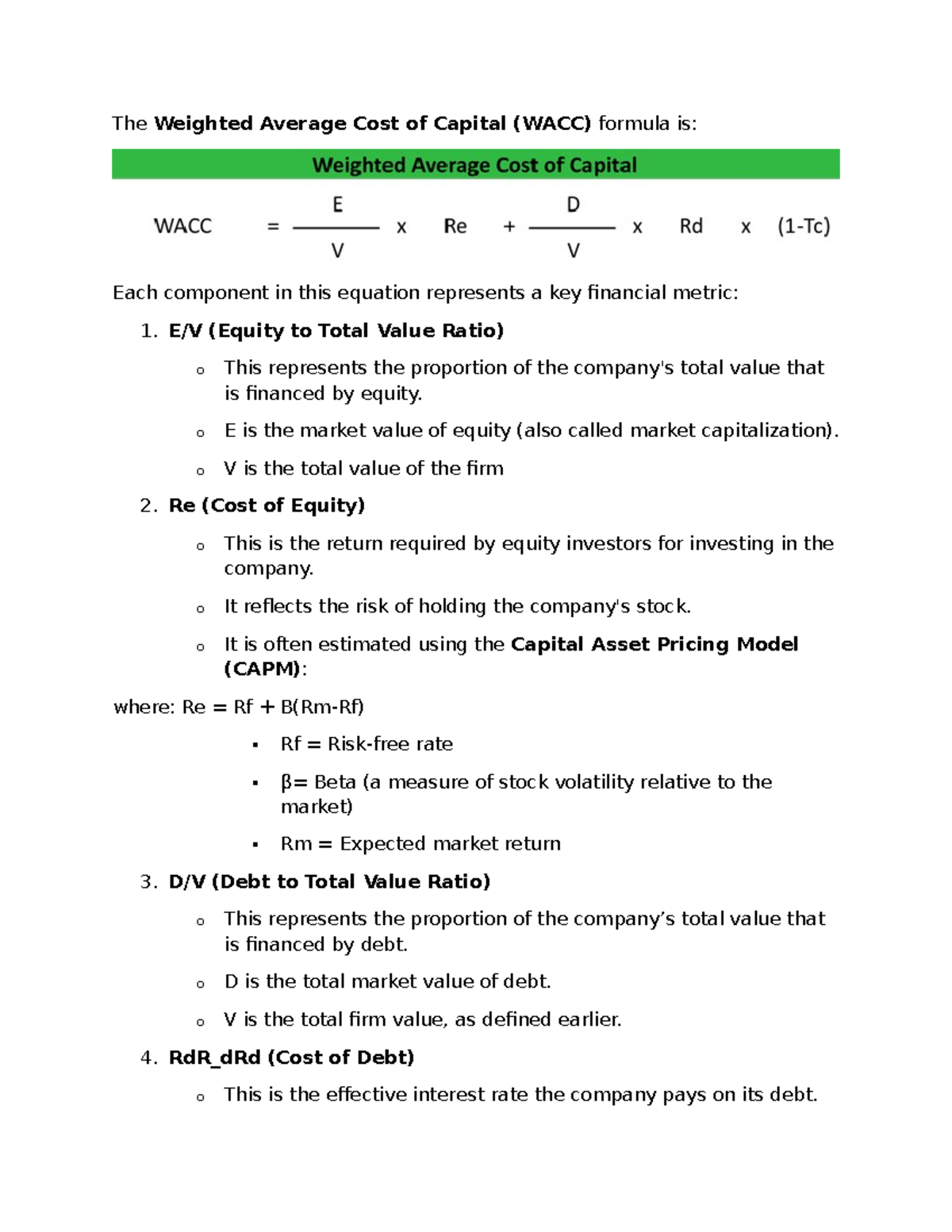 Case Notes - The Weighted Average Cost of Capital (WACC) formula is ...