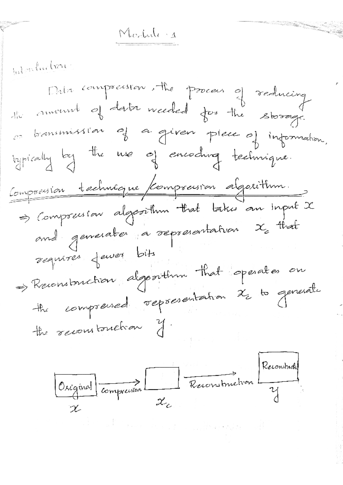 Module 1 - Module 1 Data compression the process of reducing the amount ...