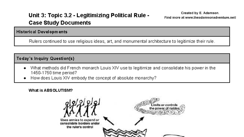 Unit 3: Case Study on Legitimizing Political Rule - Louis XIV - Studocu