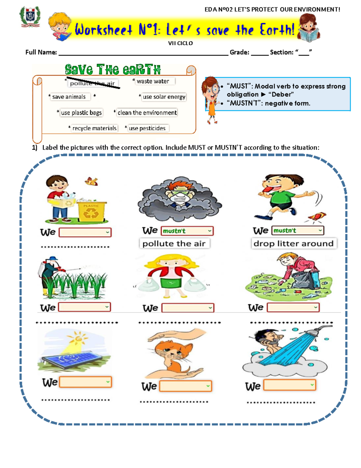 Worksheet #1,2 , vocabulary Save the planet -Pollution - EDA N∫02 LET’S ...