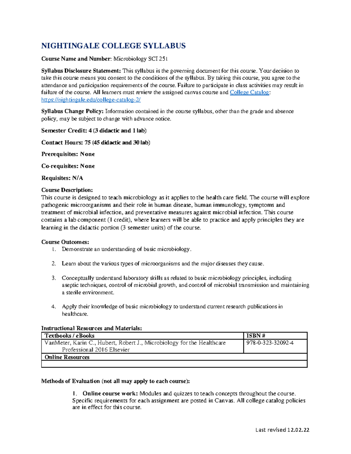 SCI 251 Microbiology Course Syllabus - Updated 12/02/22 - Studocu