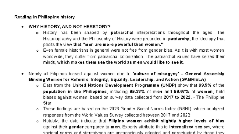 Reading in Philippine History: Gender Bias and Patriarchy Analysis ...