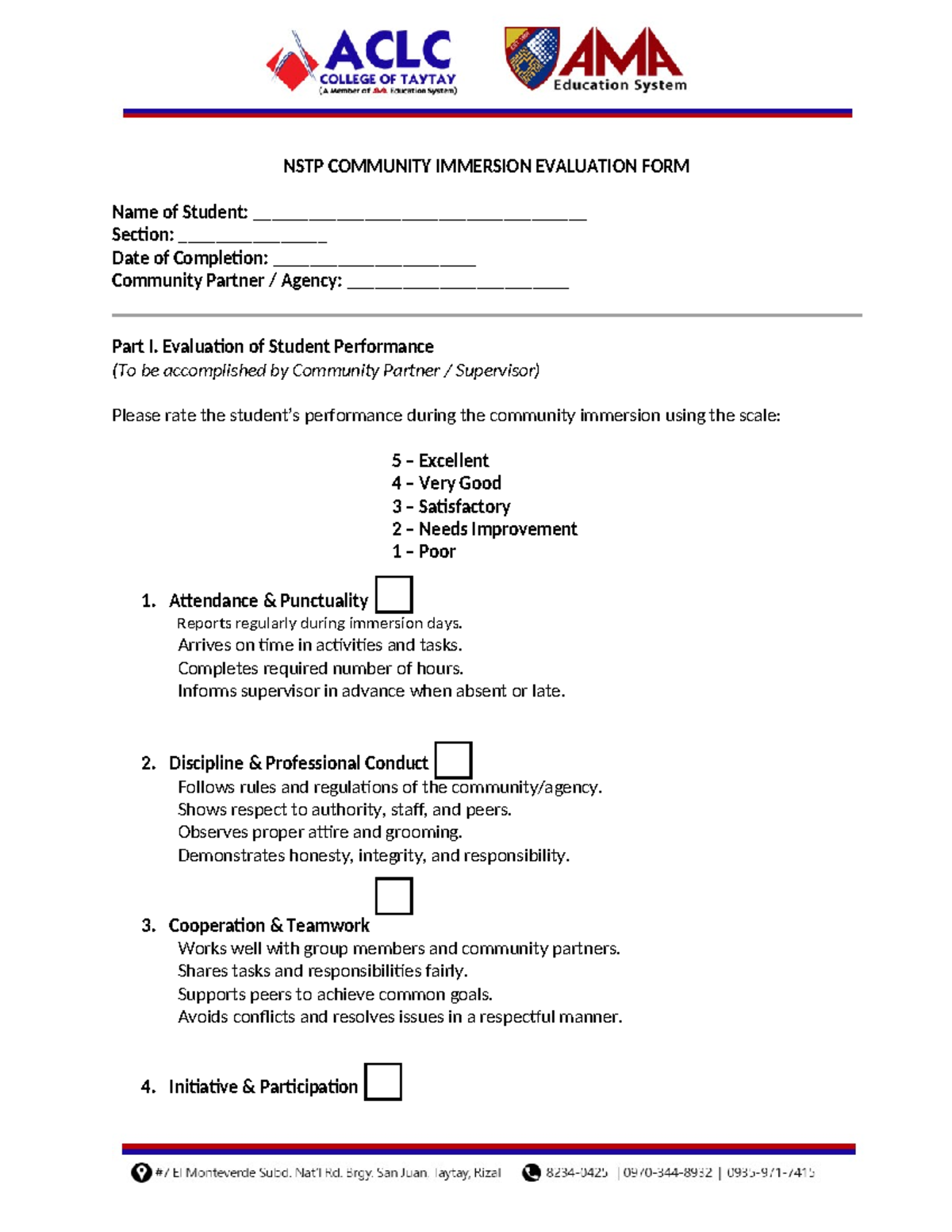 NSTP Community Immersion Evaluation Form - Studocu
