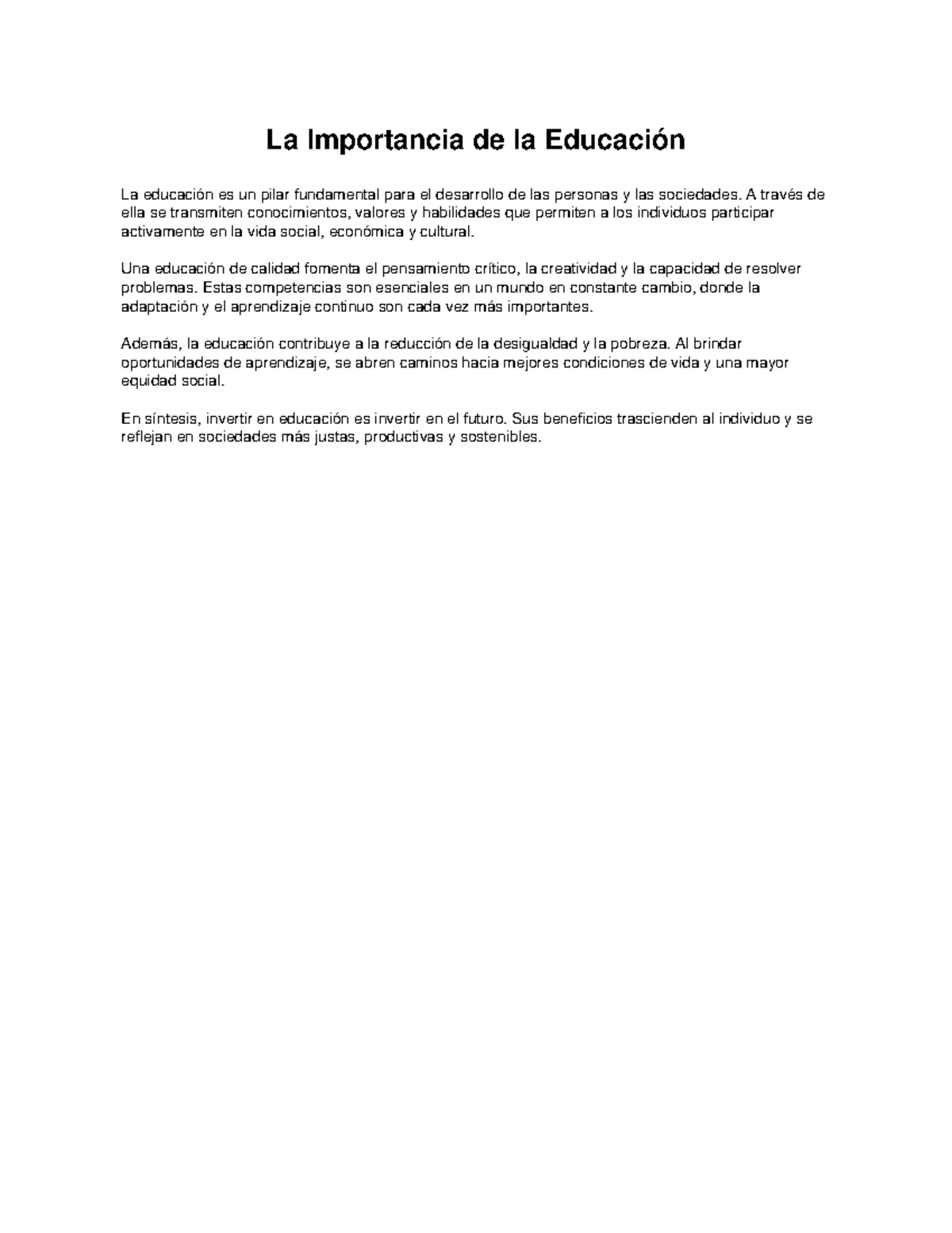 La Importancia de la Educación en el Desarrollo Social y Económico ...