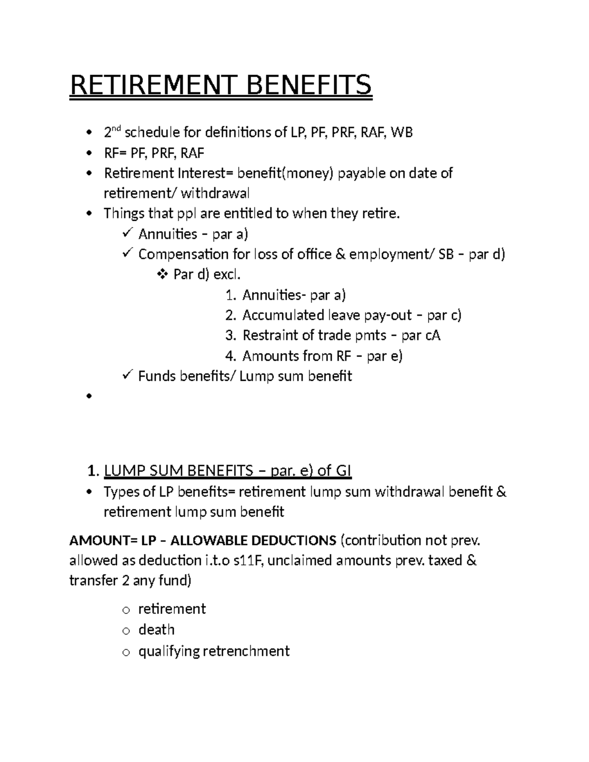 Rb - Retirement Benefits Overview and Key Information - Studocu