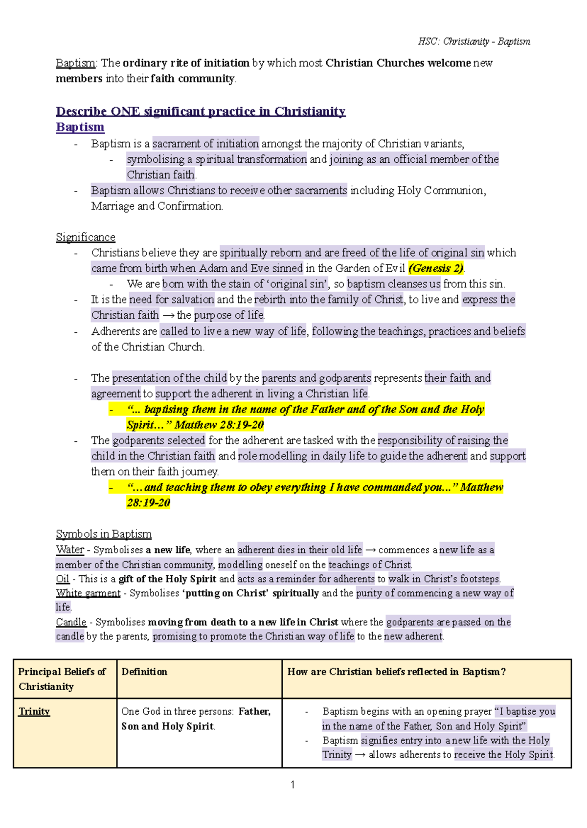 HSC: Christianity Baptism - Significance and Practices Explained - Studocu