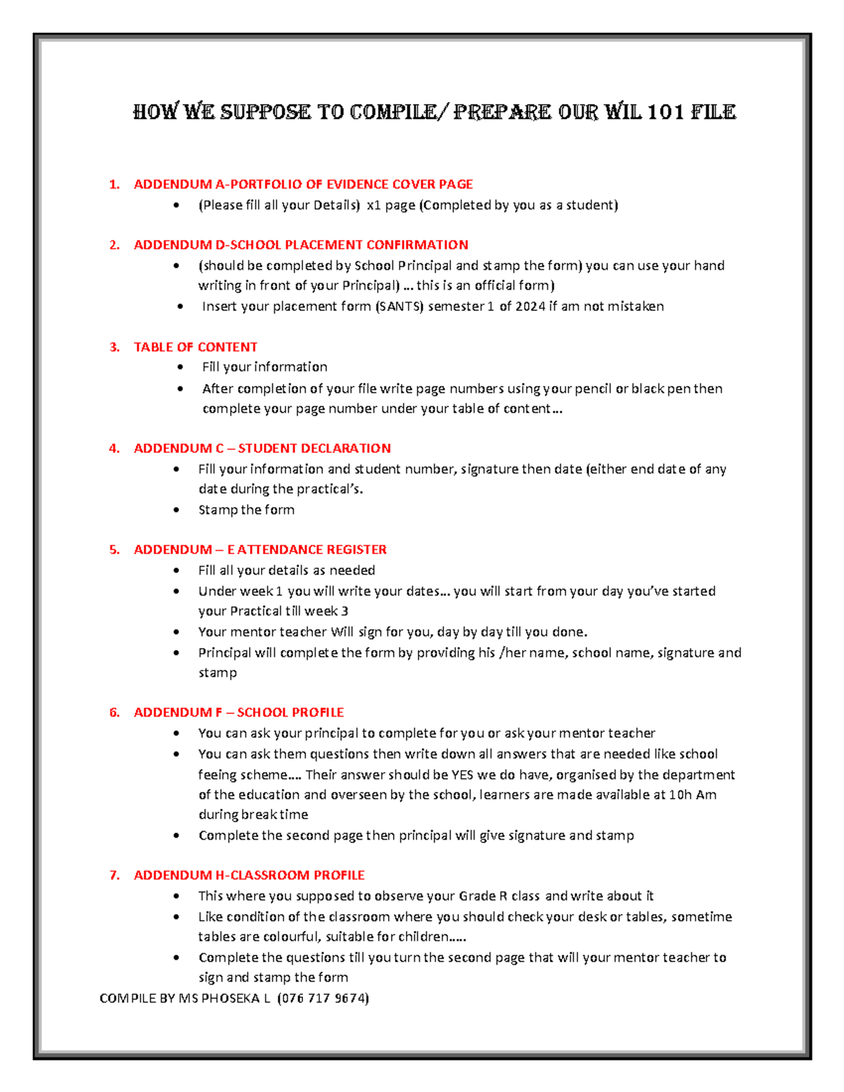 WIL 101 Final Exam Prep: Guidelines for Compiling Your File - Studocu