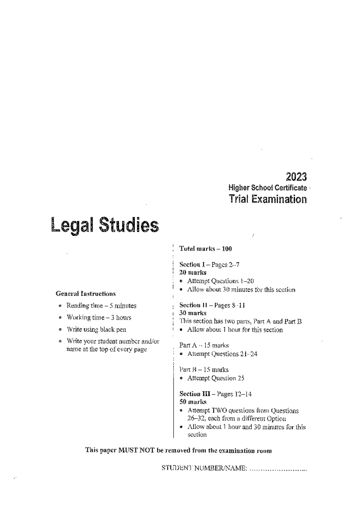 2023 12LS Legal Studies Independent Trial Exam Paper - Studocu