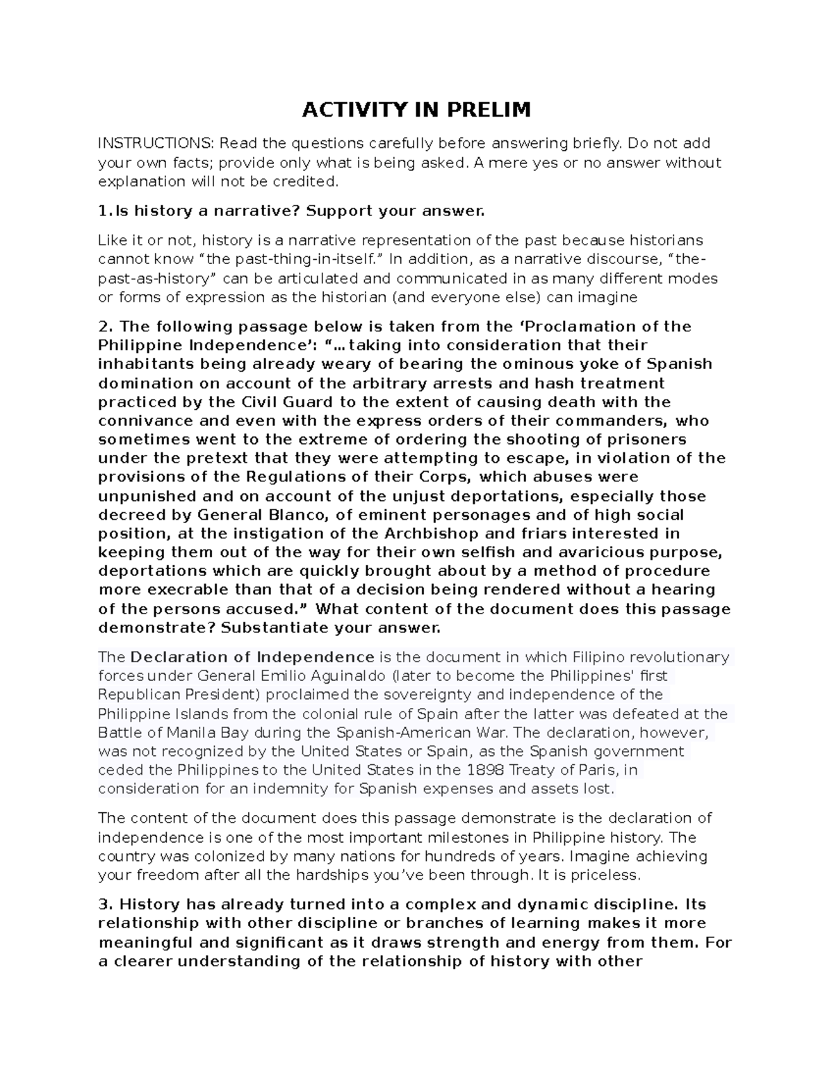 Activity IN Prelim - ACTIVITY IN PRELIM INSTRUCTIONS: Read the ...