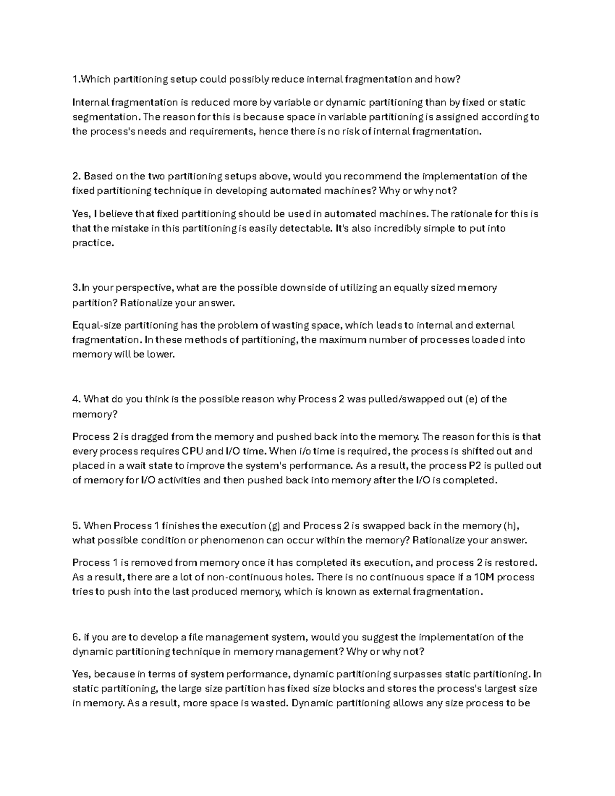 Os act - Palform Technology Activity - 1 partitioning setup could possibly reduce internal - Studocu