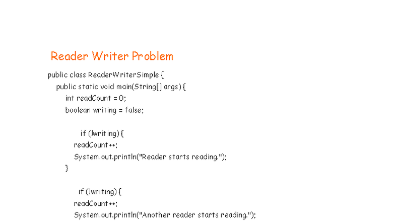 Reader-writer and sleeping barber - Reader Writer Problem public class ...