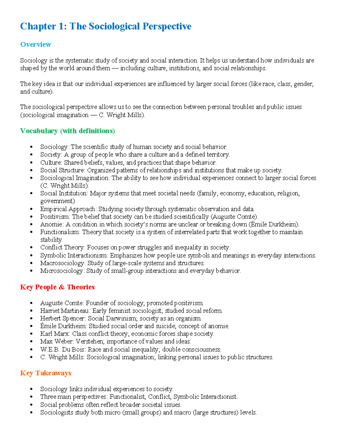 Quiz 1 Study Guide (Chapters 1-4) - Sociology Overview - Studocu