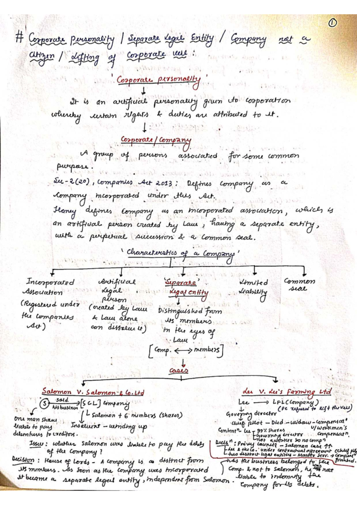 Company Law - Corporate Personality and Legal Entity Concepts - Studocu