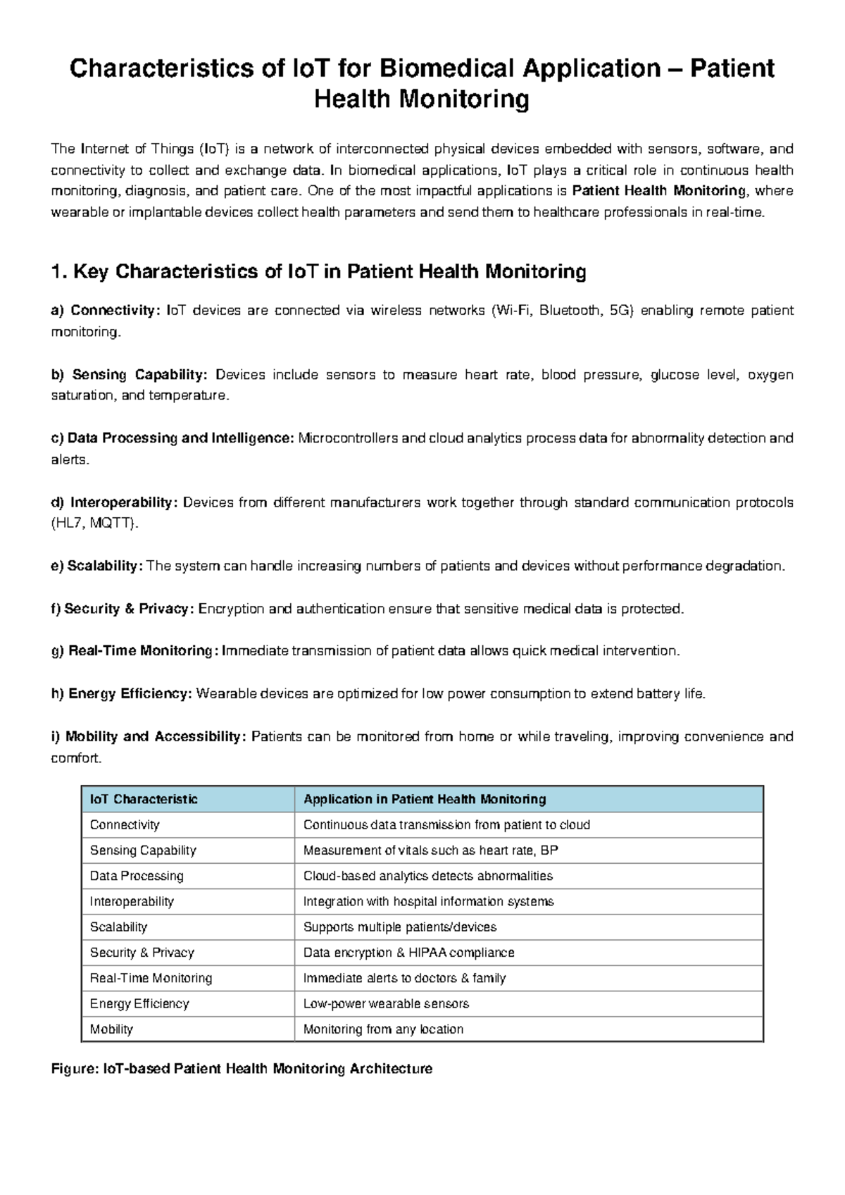 IoT 101: Characteristics of Biomedical Patient Health Monitoring - Studocu