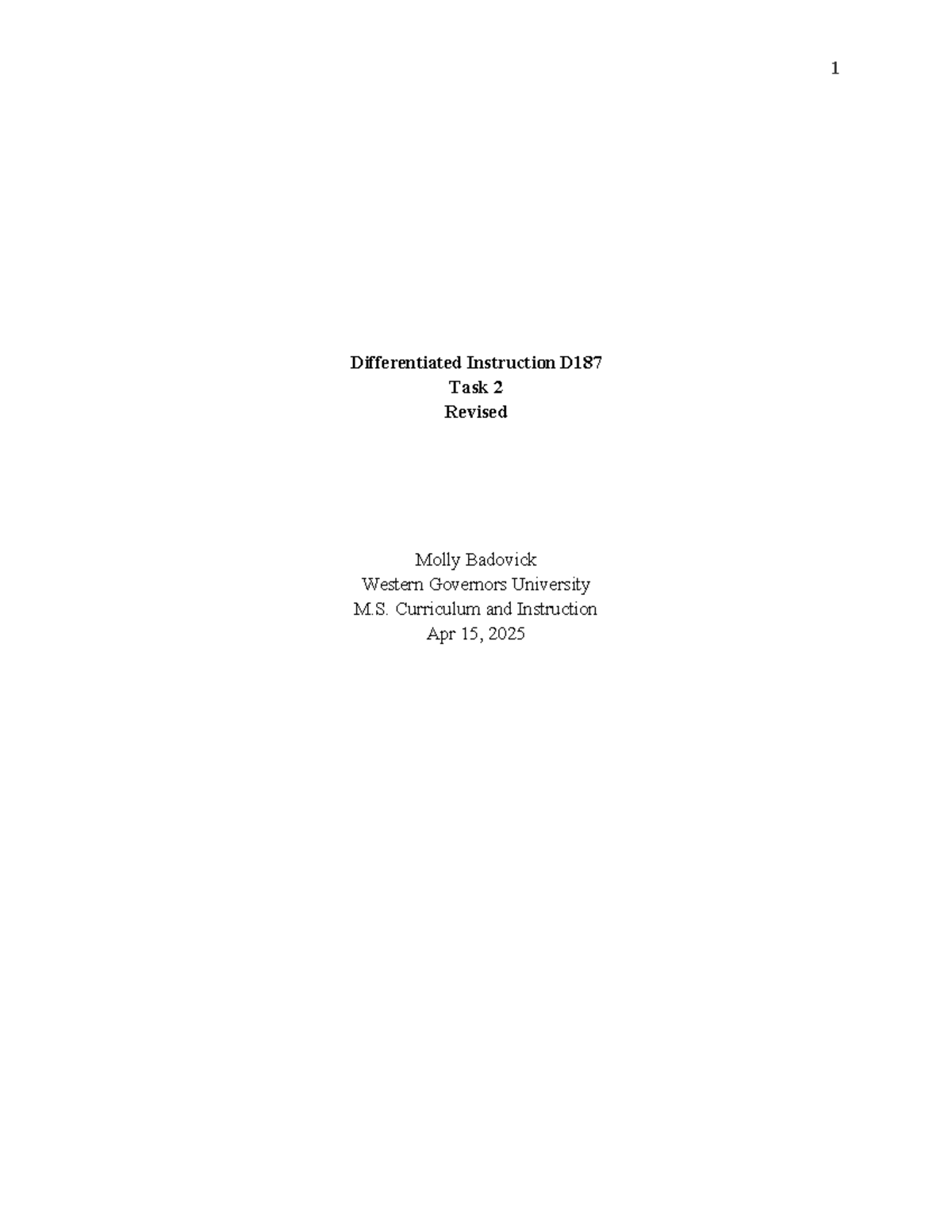 Differentiated Instruction D187 Task 2: Analyzing Learner Differences ...