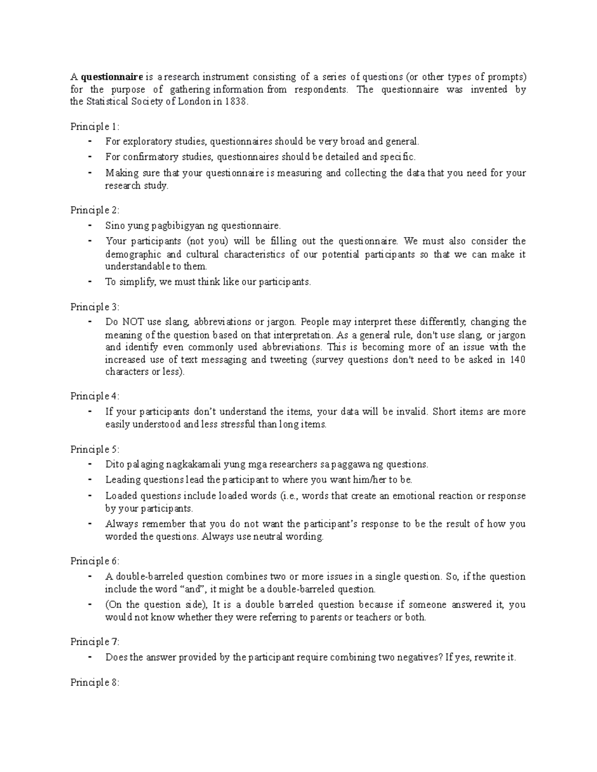 Constructing Effective Questionnaires: Key Principles and Guidelines ...