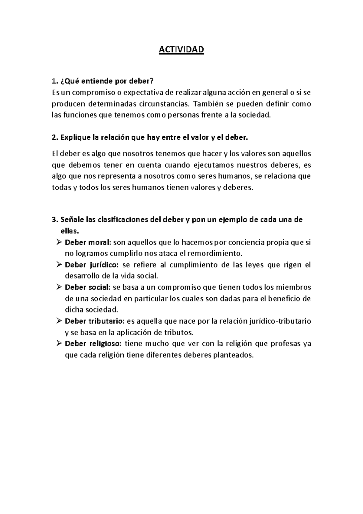 Actividad - DEBER Y VALORES EN DESARROLLO HUMANO - Studocu