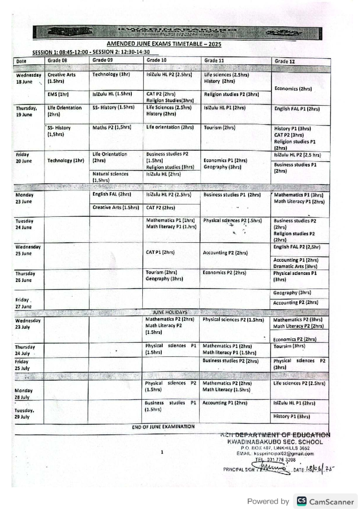 STREET SER JUNE EXAMS 2025 SESSIONS 1 & 2 TIMETABLE - Studocu