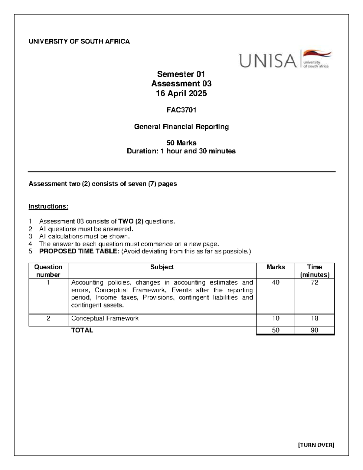 FAC3701 Semester 01 Assessment 03: General Financial Reporting 2025 ...