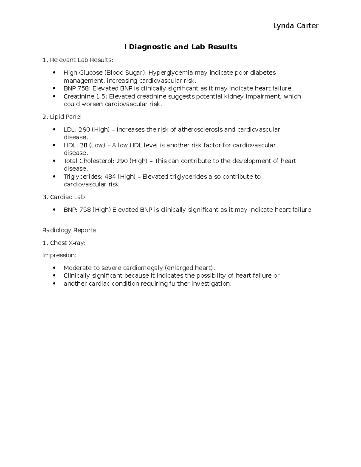 I Diagnostic and Lab Results - Relevant Lab Results: High Glucose ...