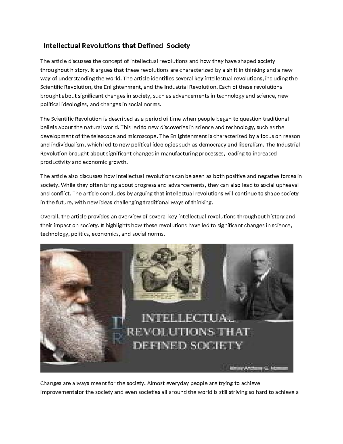 Intellectual Revolutions Impacting Society: A Historical Overview - Studocu