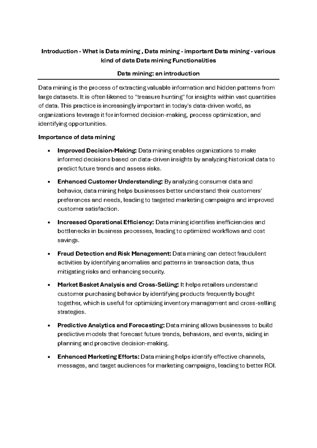 Unit 1DM - Introduction to Data Mining: Importance, Types, and ...