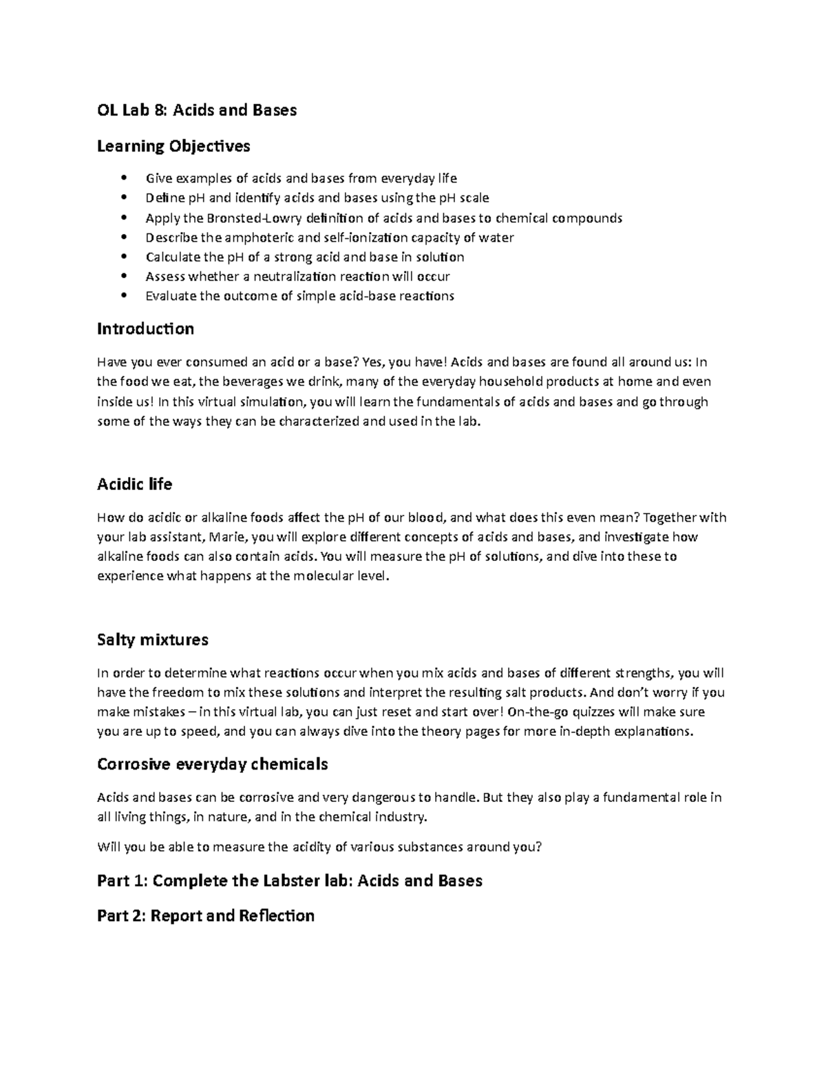 Labster Lab 8: Acids and Bases - Fundamentals & Observations - Studocu