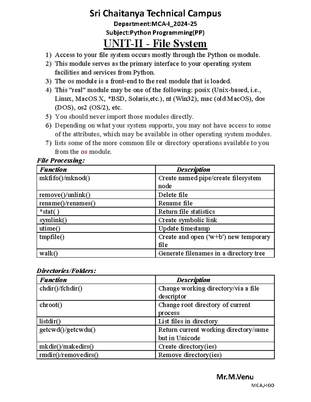 File System - mca ii unit - Sri Chaitanya Technical Campus Department:MCA-I_2024- 25 Subject ...