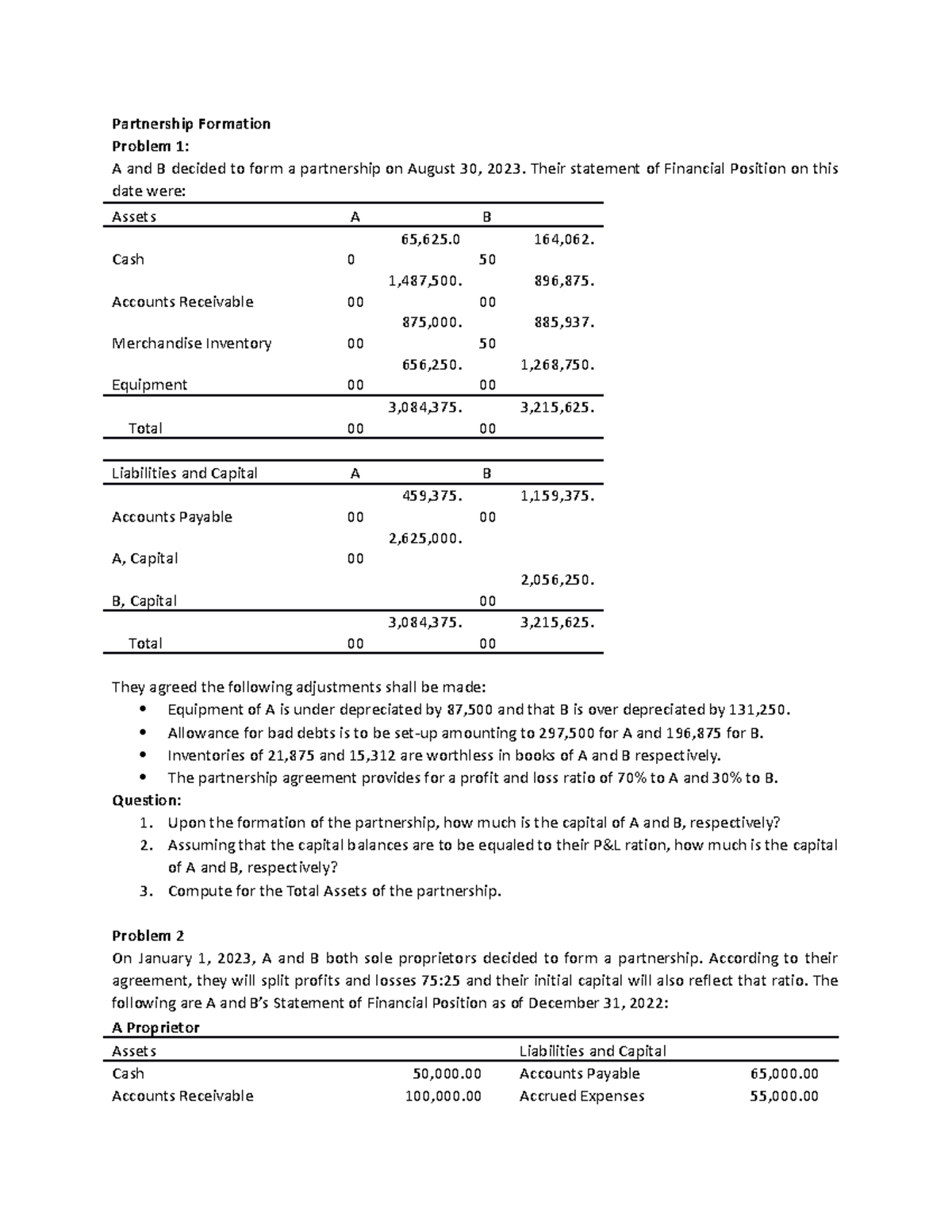 Partnership-Exercise-Questionnaire - Partnership Formation Problem 1: A ...