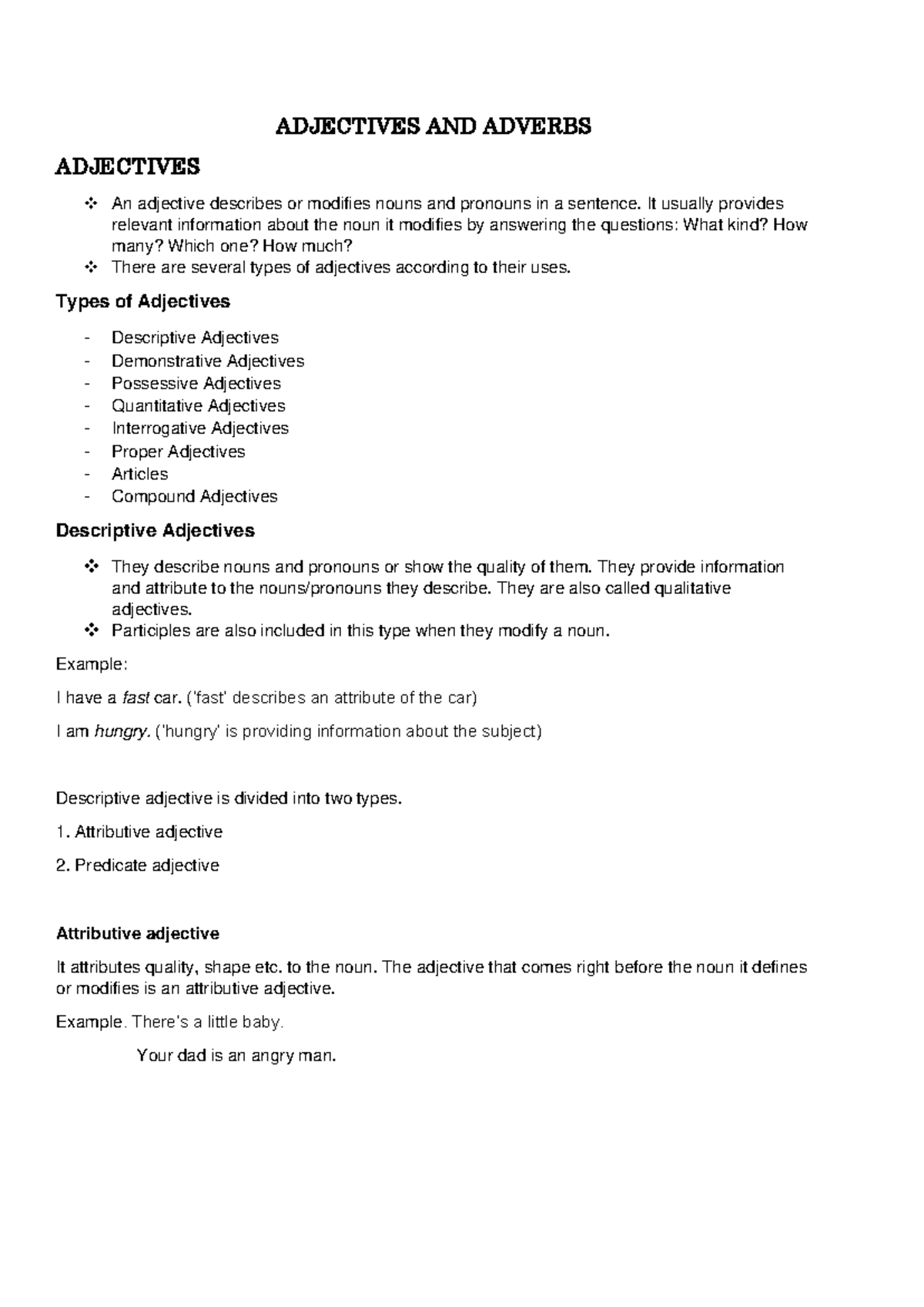 ADJECTIVES AND ADVERBS: Understanding Types and Usage - Studocu