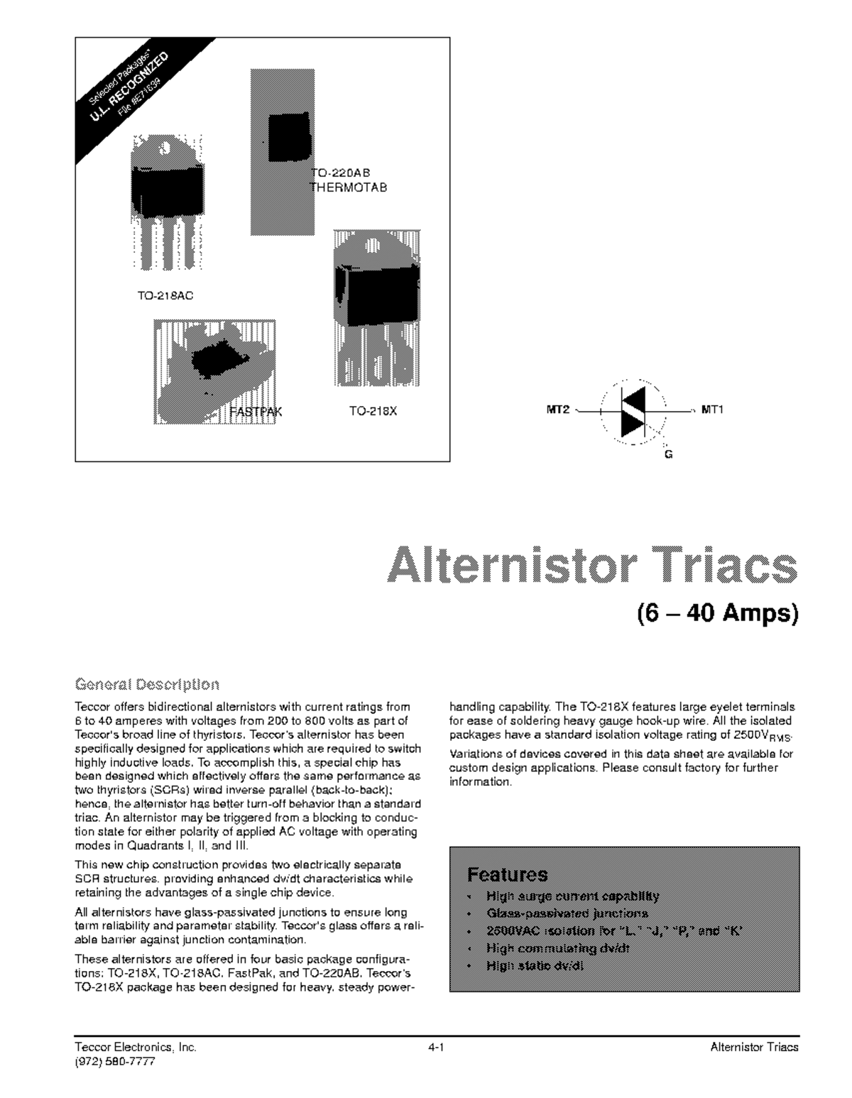 Alternistor Triacs Data Sheet: Q2006 RH4 Specifications and Features ...