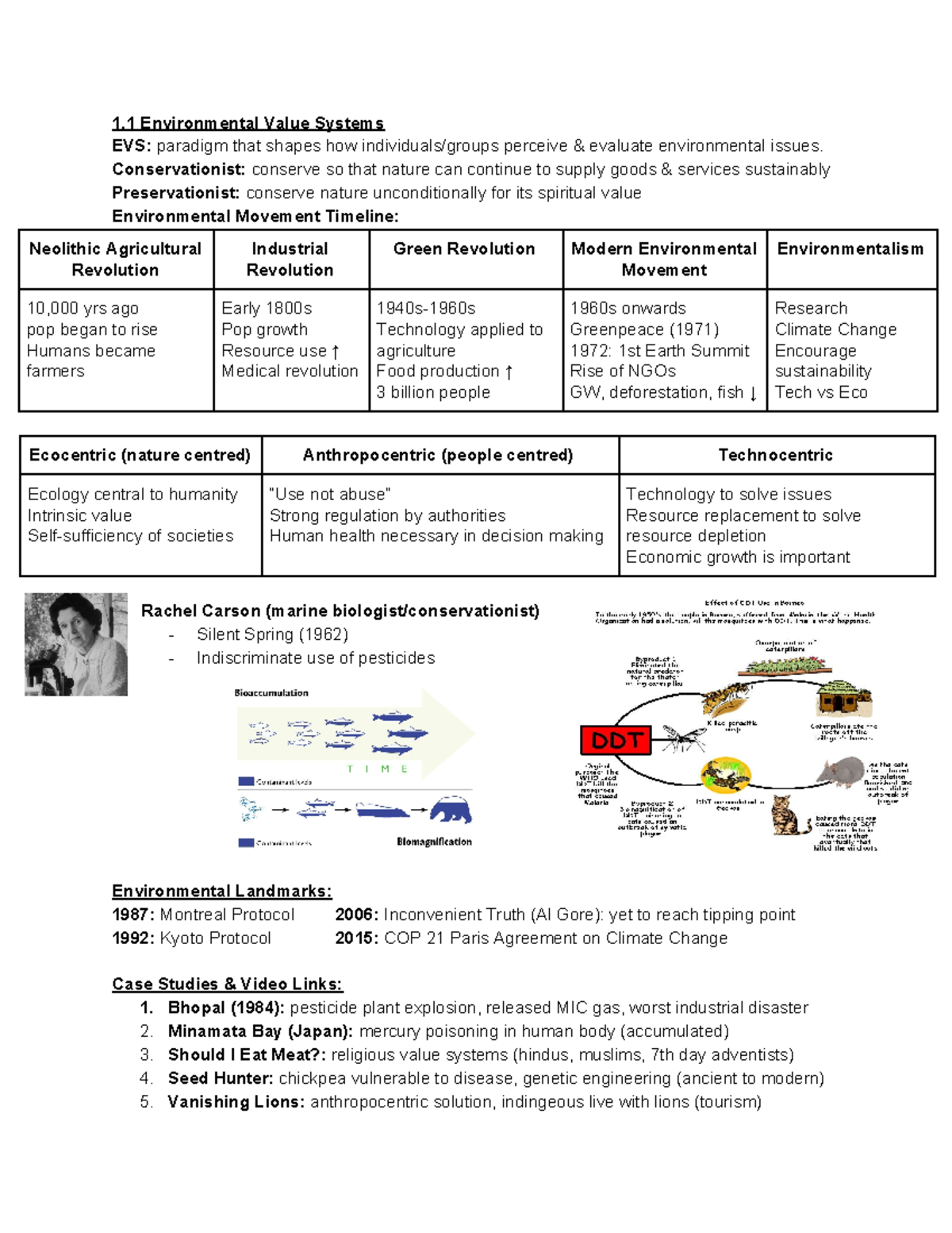 Ess notes - 1 Environmental Value Systems EVS: paradigm that shapes how ...
