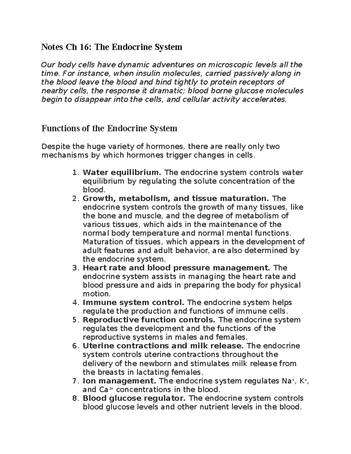 Notes Ch 16: The Endocrine System Overview and Functions - Studocu