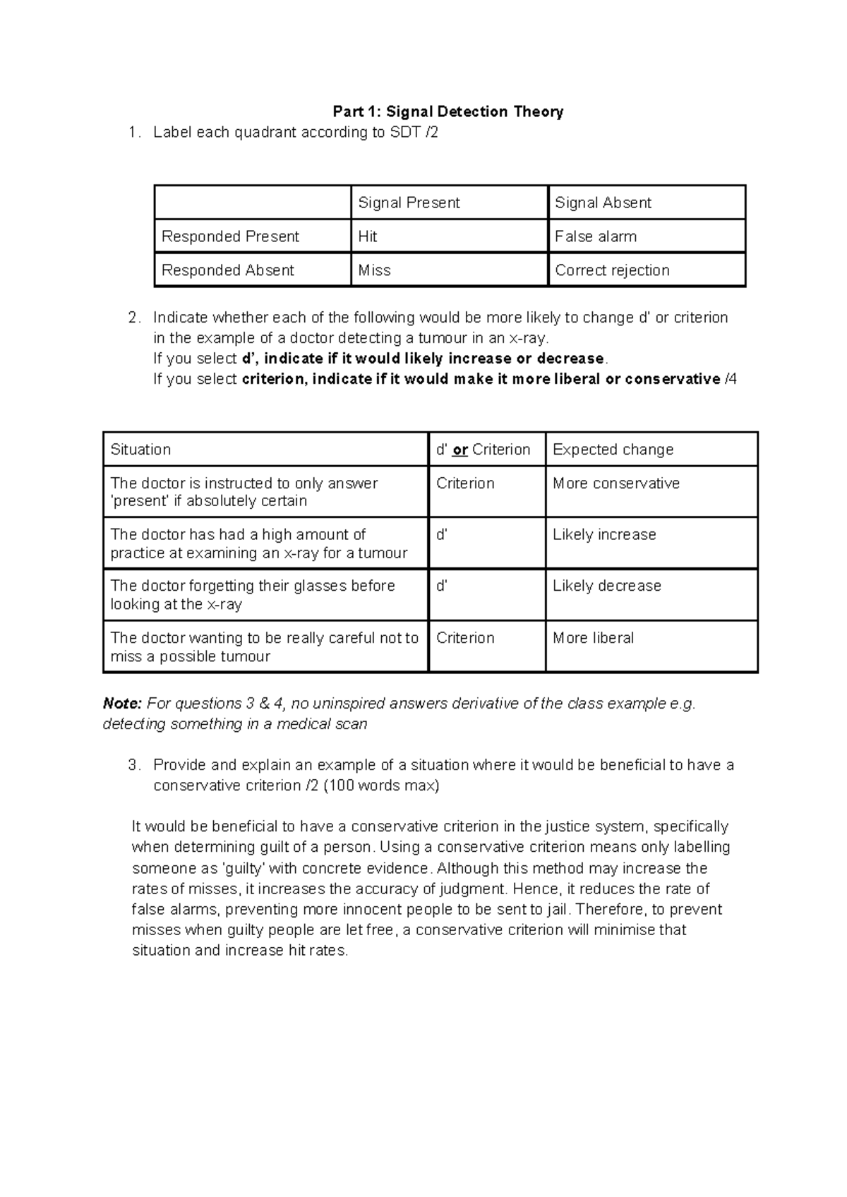 Assignment 1: Signal Detection Theory Analysis and Examples - Studocu