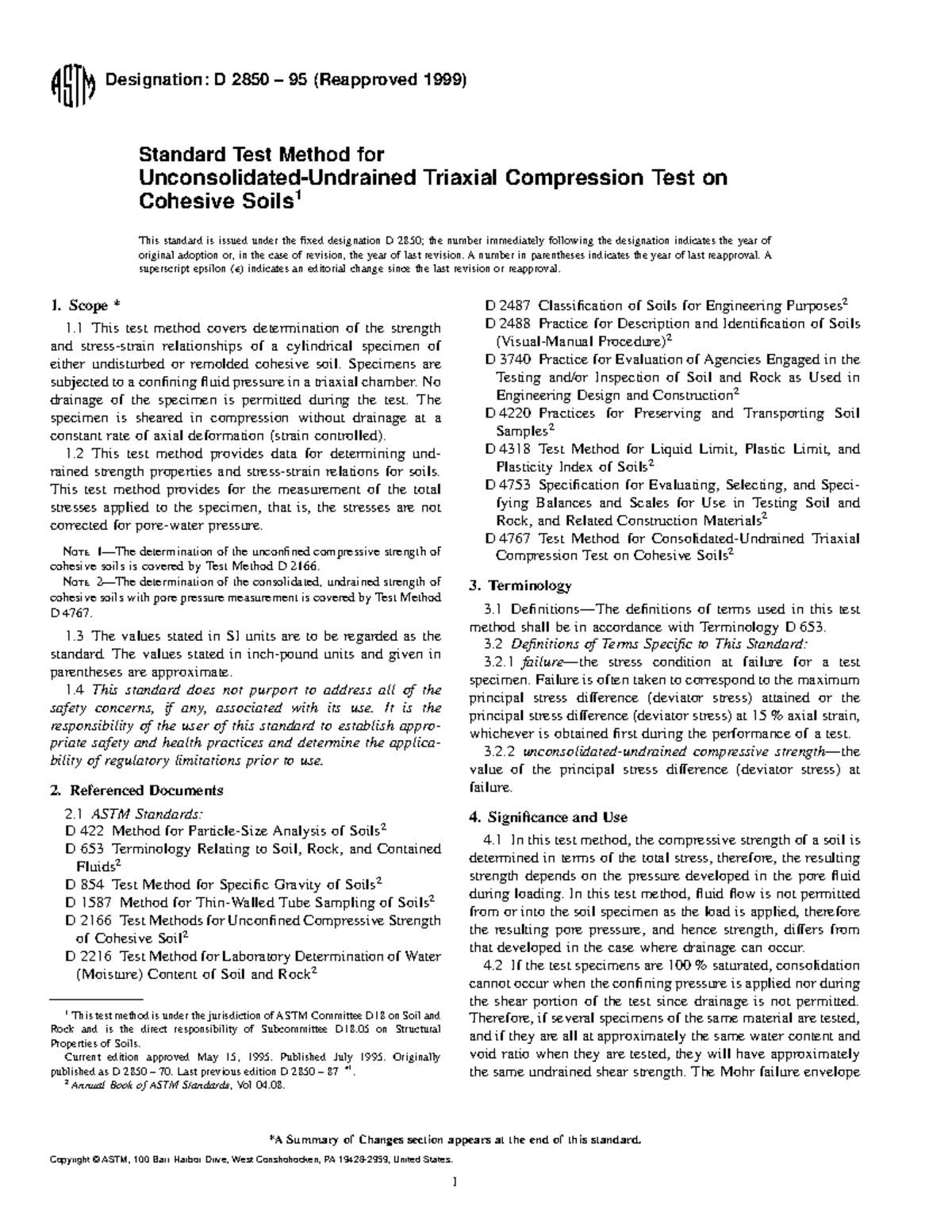 D2850-95 Triaxial No Drenada No Consolidada-Copiar - Designation: D ...