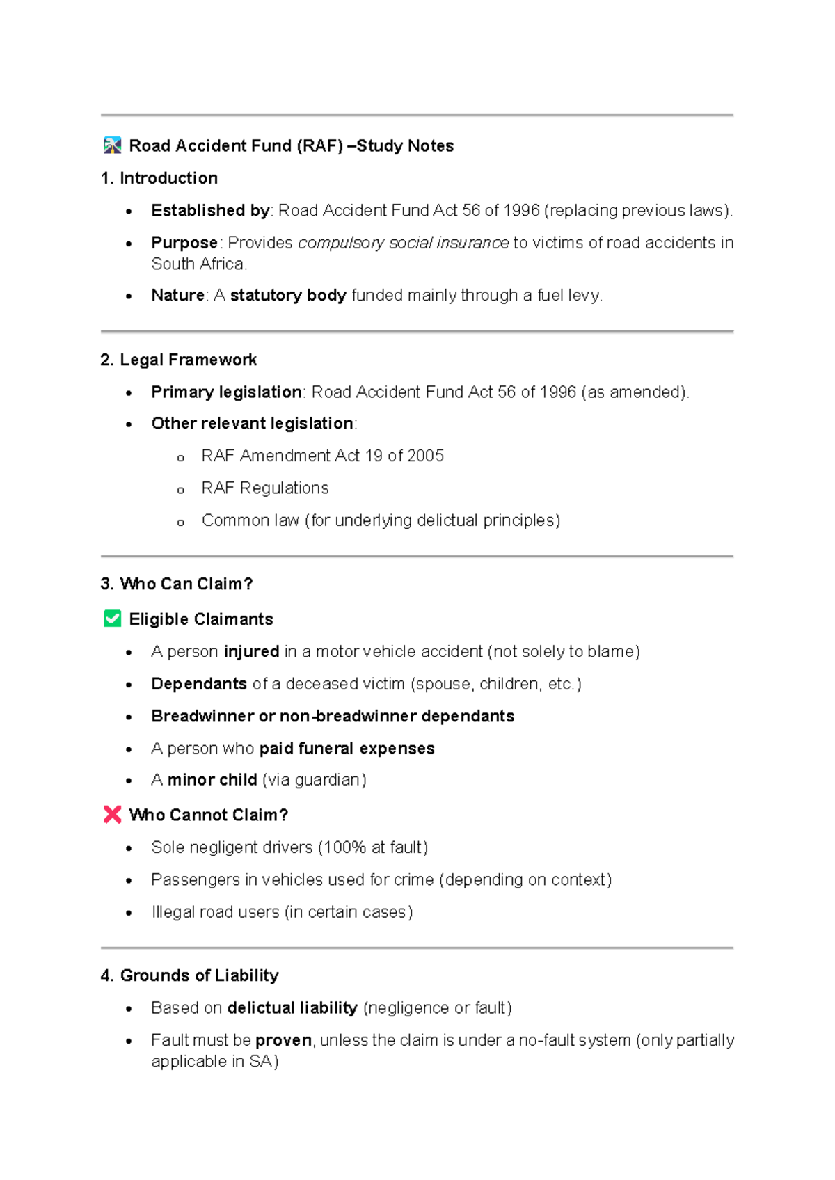 RAF Notes: Understanding the Road Accident Fund and Claims Process ...