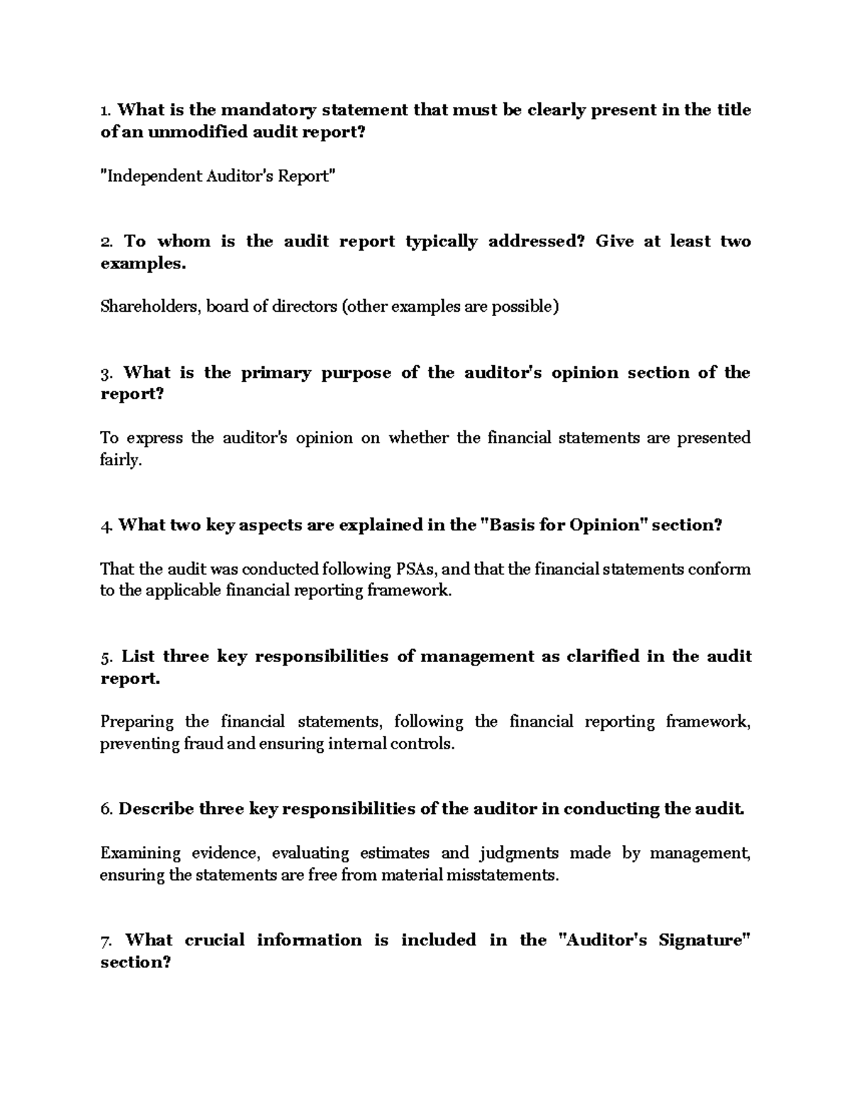 Parts OF Unmodified Audit REP - What is the mandatory statement that ...