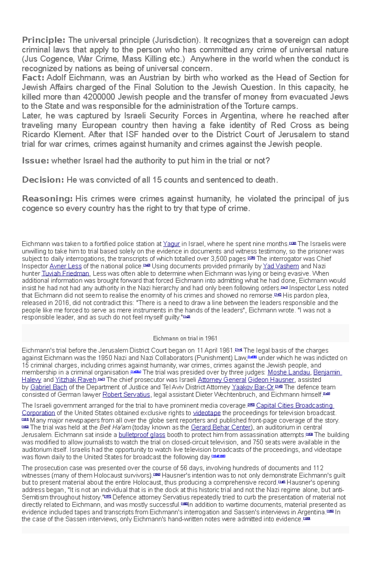 Israel v Eichmann Case Study: Universal Jurisdiction in War Crimes ...