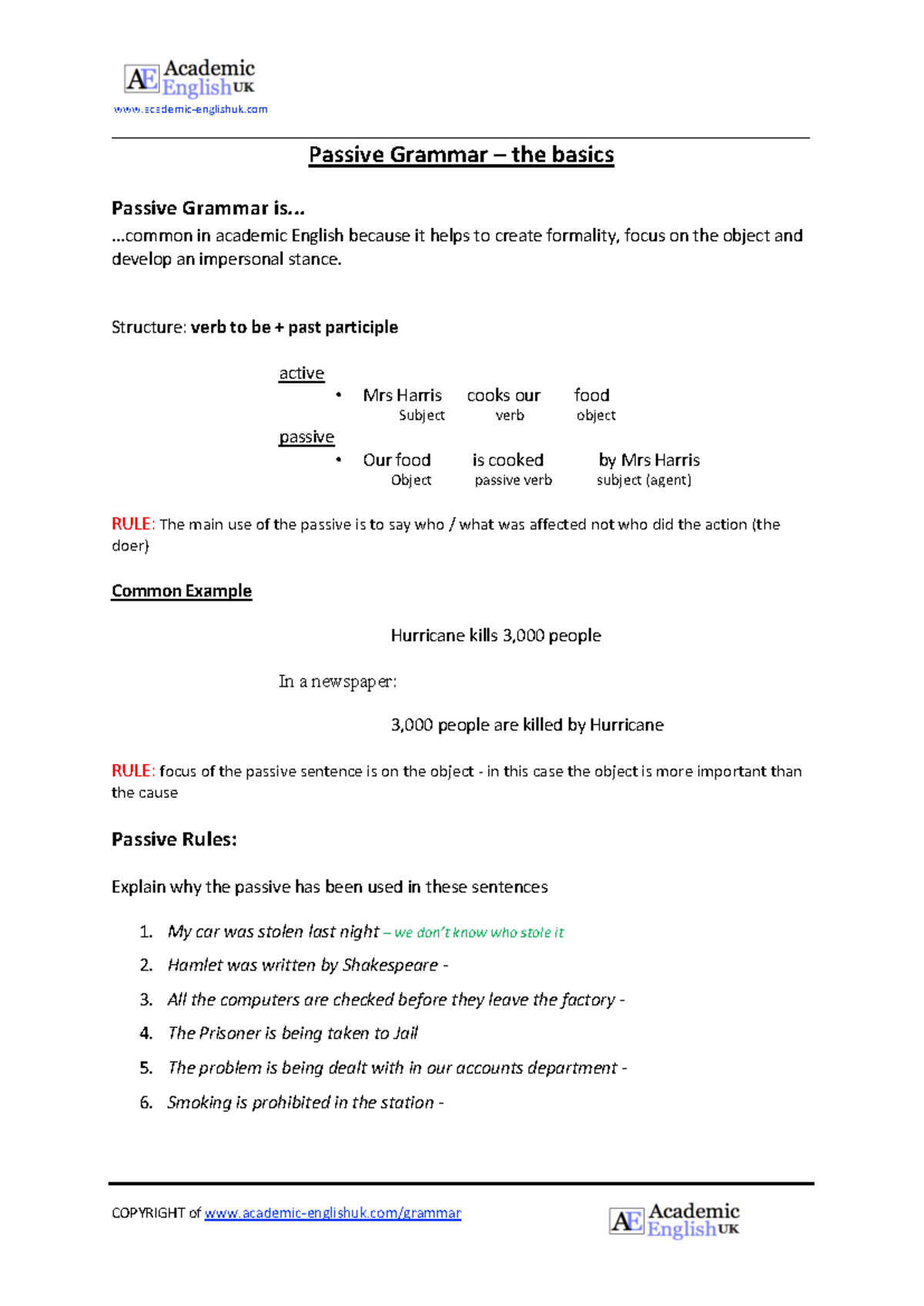 Passive-Basics-AEUK - Grammar S2 all lessons and notes - - Studocu