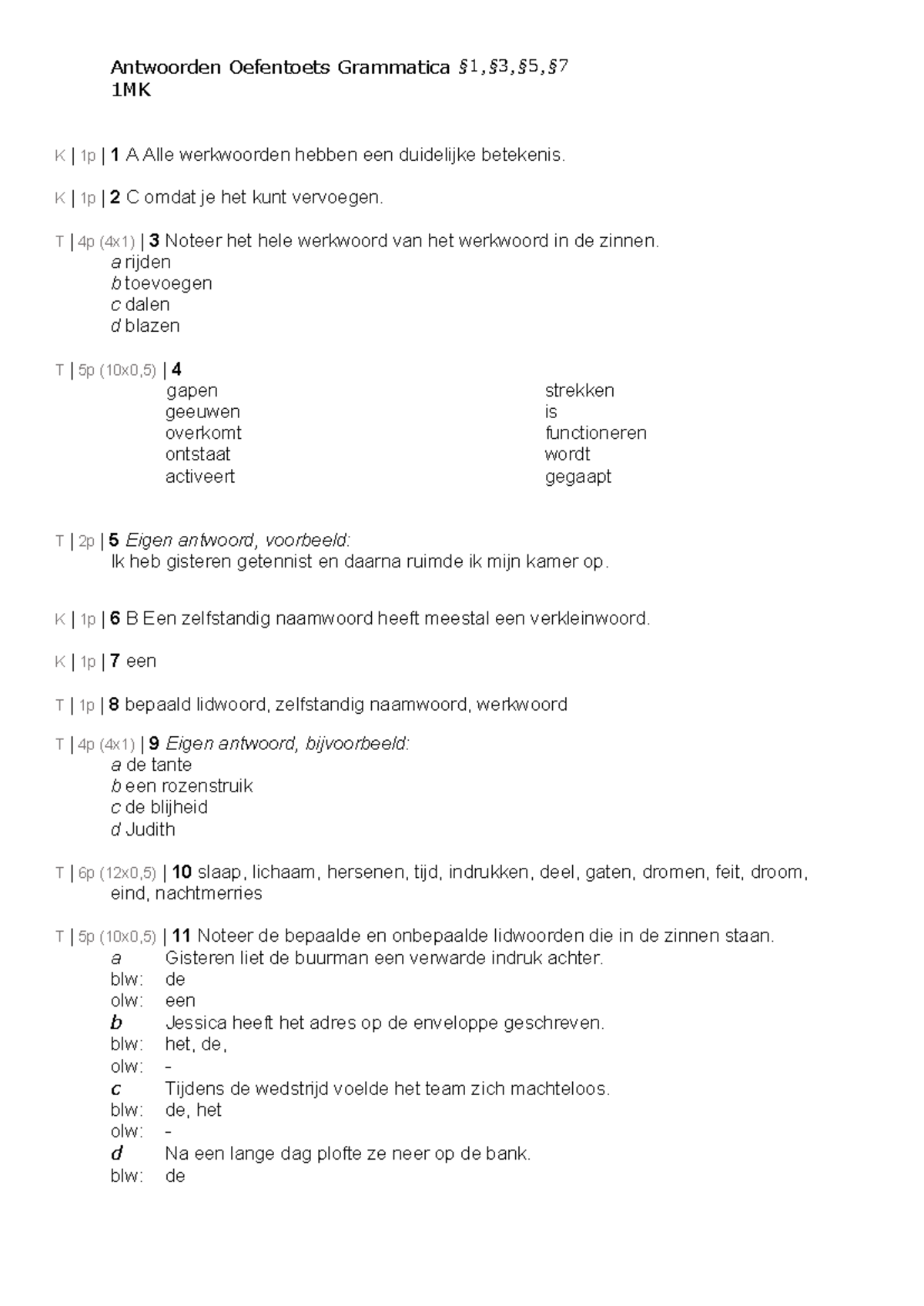ANTW oefentoets Grammatica 1MK - Oefeningen en Voorbeelden - Studeersnel