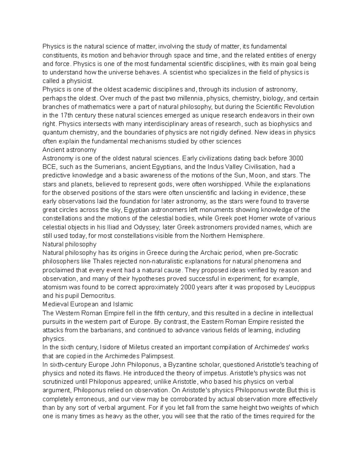 Physics - essay - Physics is the natural science of matter, involving ...