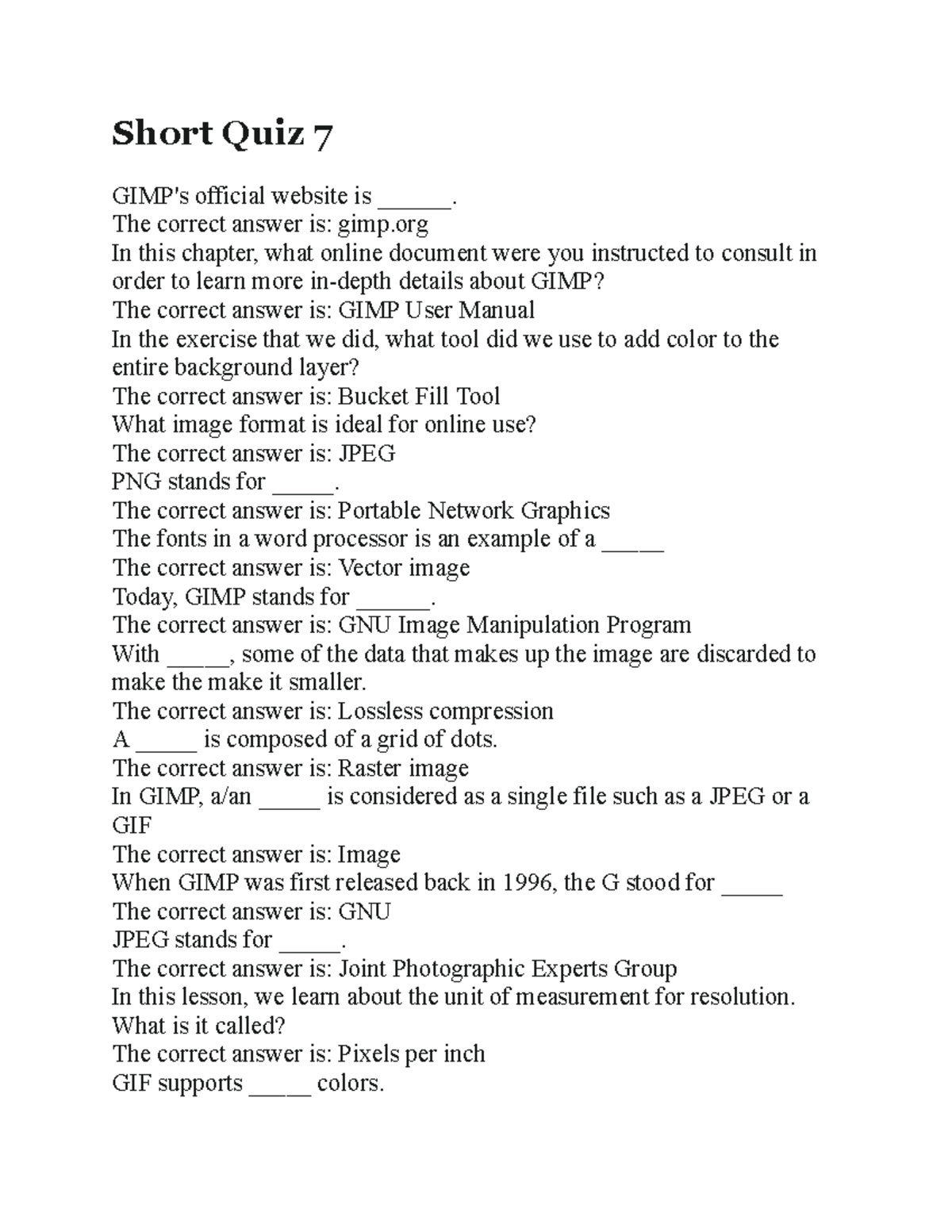 ICT-11-20 - Short Quizzes 7 to 11 Review and Answers - Studocu
